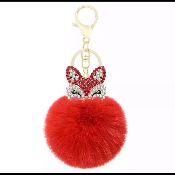 Accessories | Foxy Pom Pom Embellished Jeweled Red Keychain | Poshmark